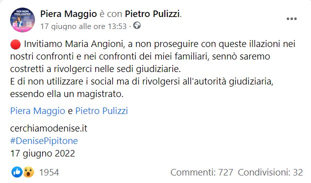 Piera Maggio e Pietro Pulizzi: Invitano Maria Angioni, a non proseguire ...