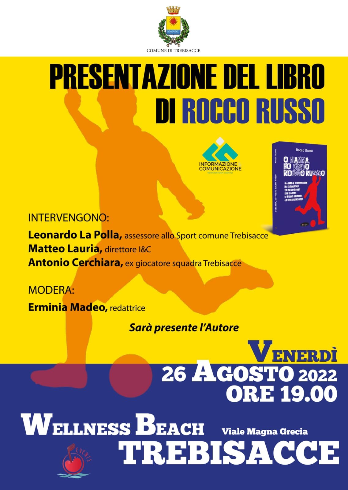 PRESENTAZIONE LIBRO, STASERA 26 AGOSTO IL RITORNO DI ROCCO RUSSO A TREBISACCE